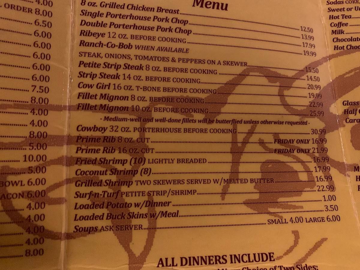 Menu at Cattle Ranch steakhouse, Sanford, Sanford Ave