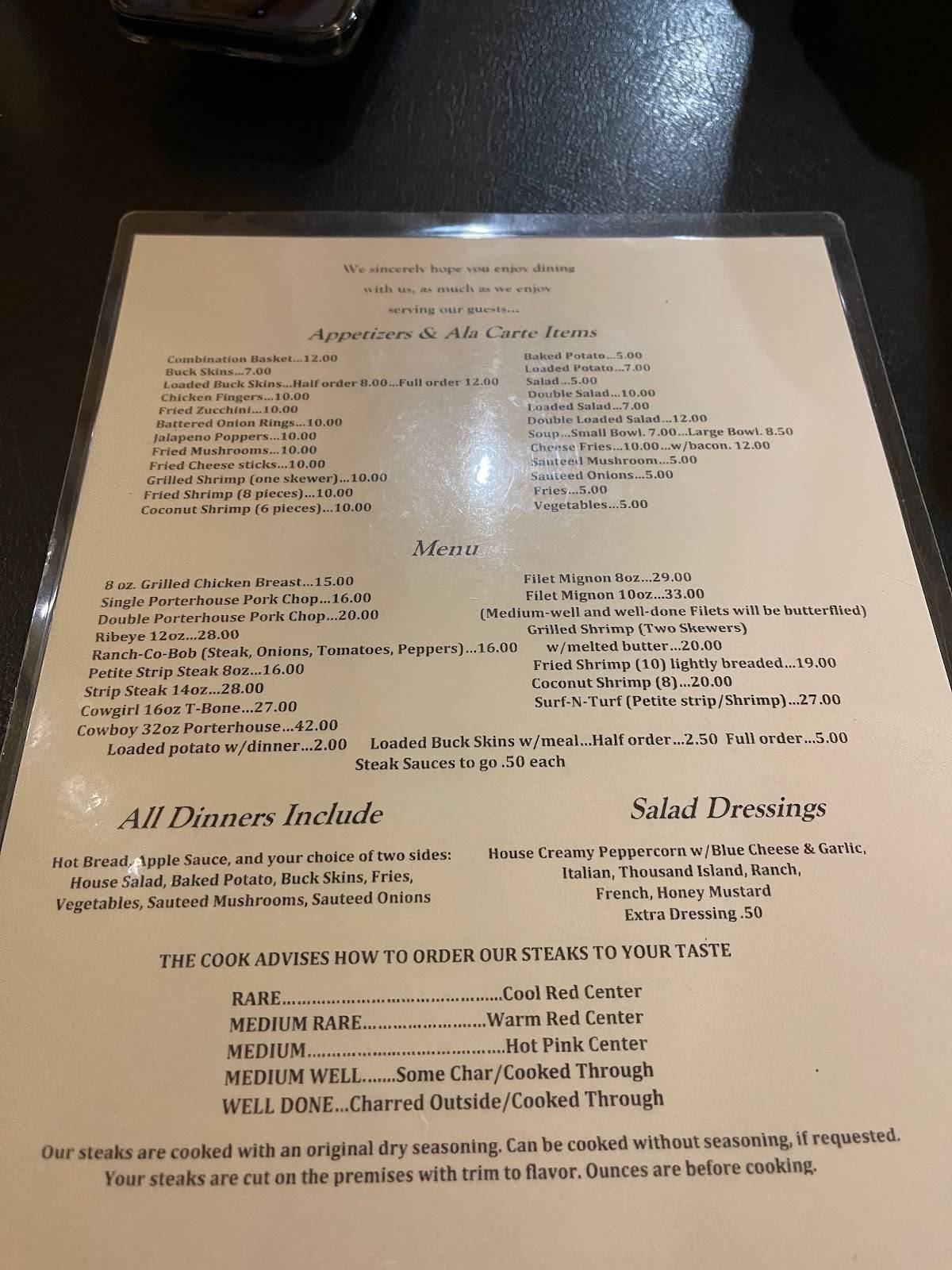 Menu at Cattle Ranch steakhouse, Sanford, Sanford Ave
