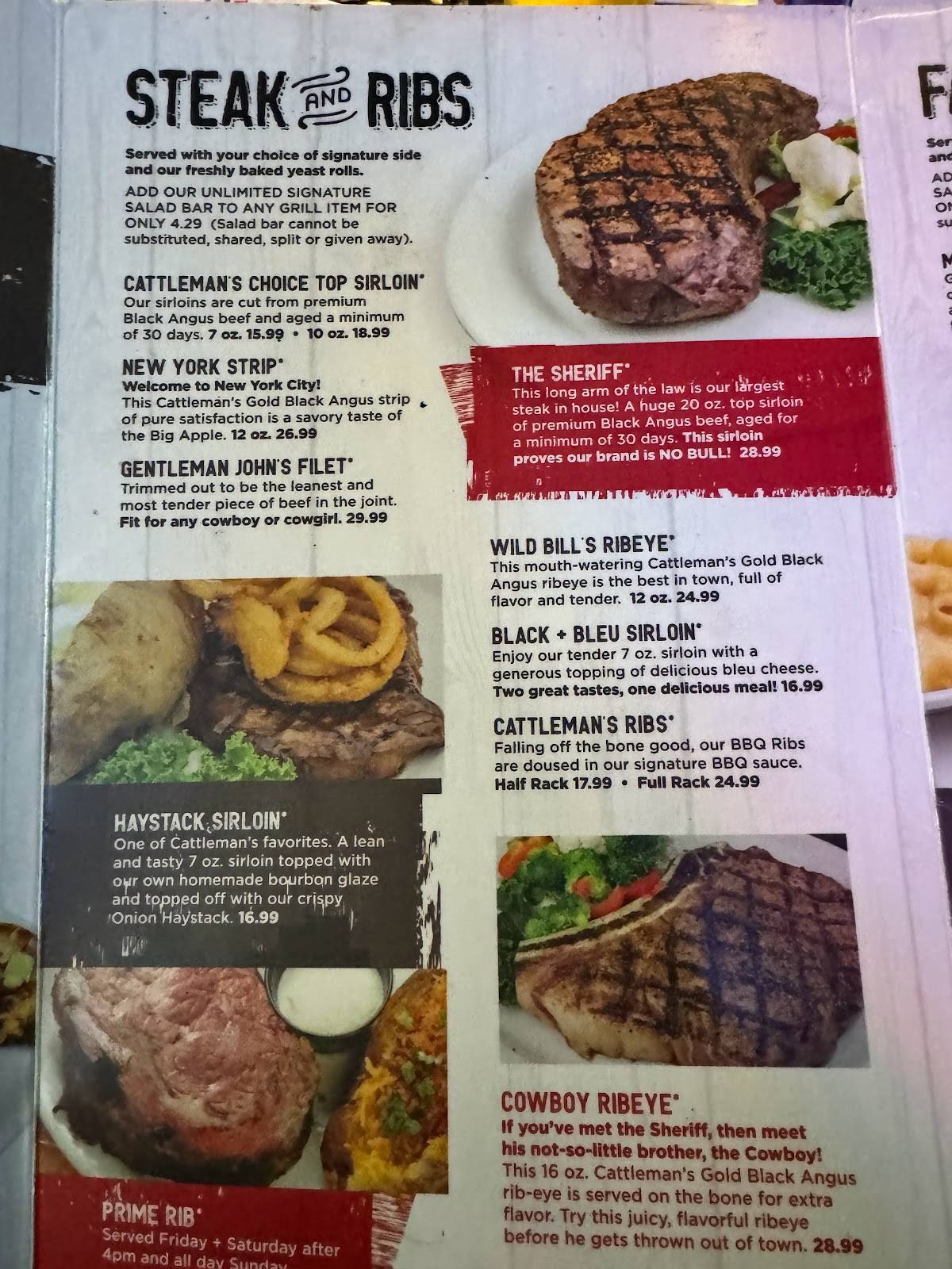 Menu at Cattleman's Roadhouse steakhouse, Mount Sterling
