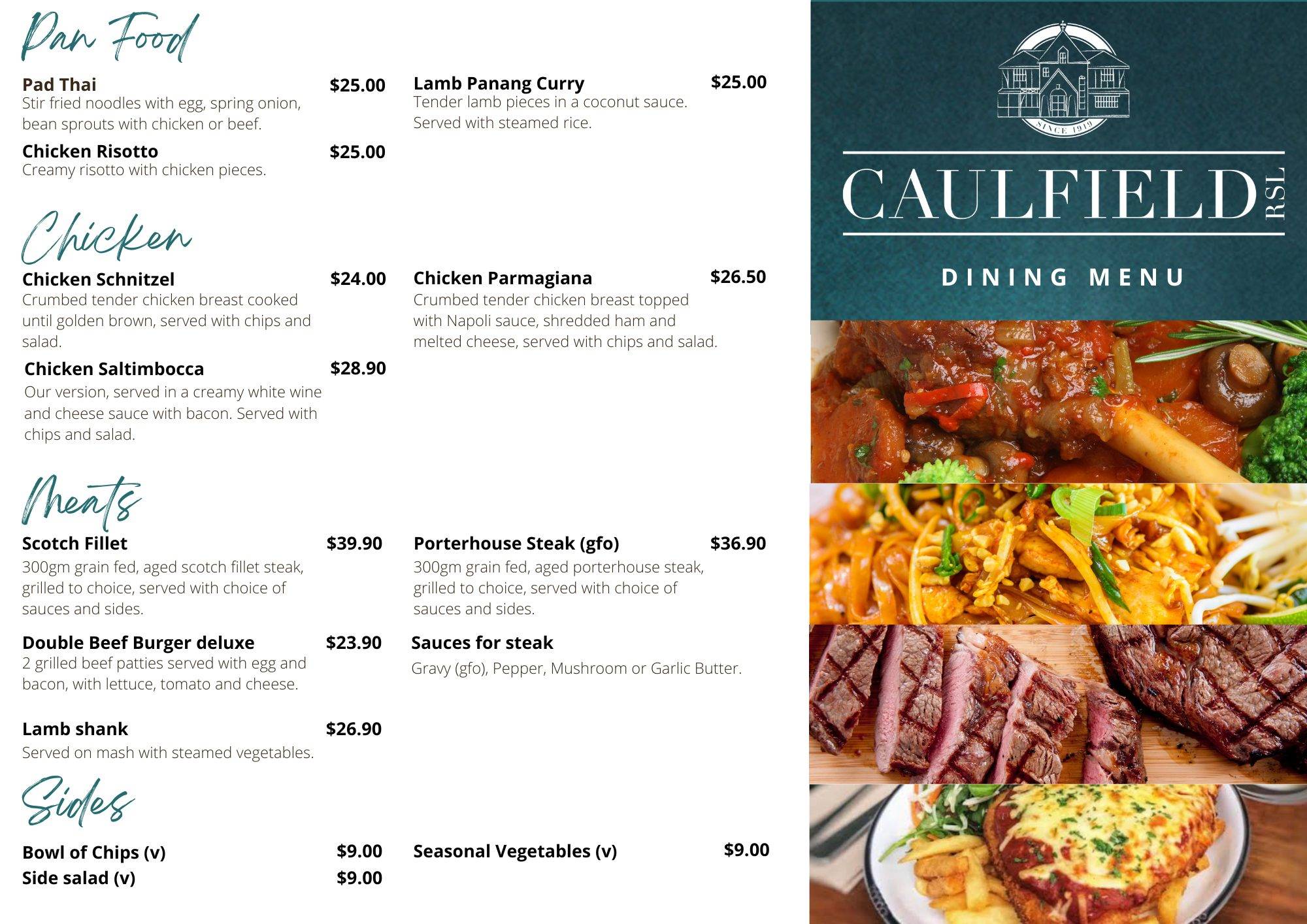 Menu at Caulfield RSL pub & bar, Elsternwick