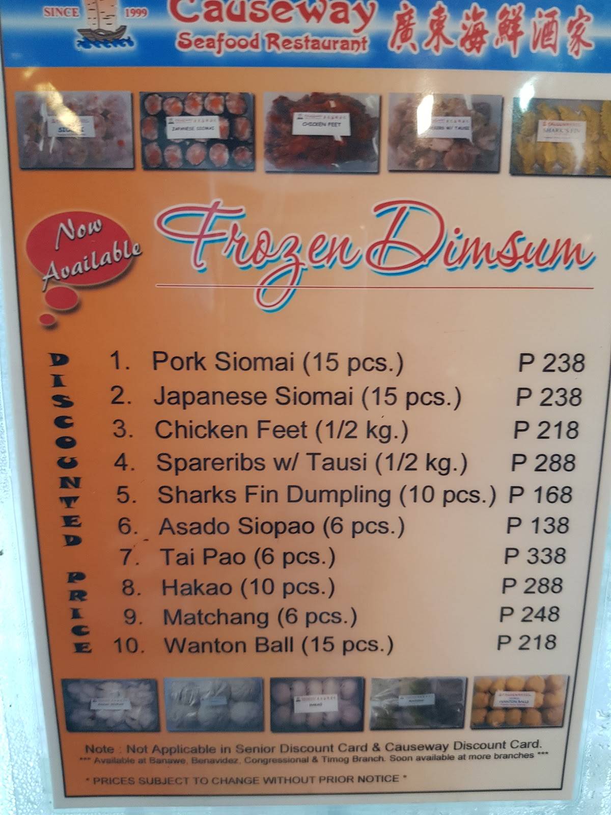 Menu at Causeway Seafood Restaurant, Quezon City, 24 Timog Ave
