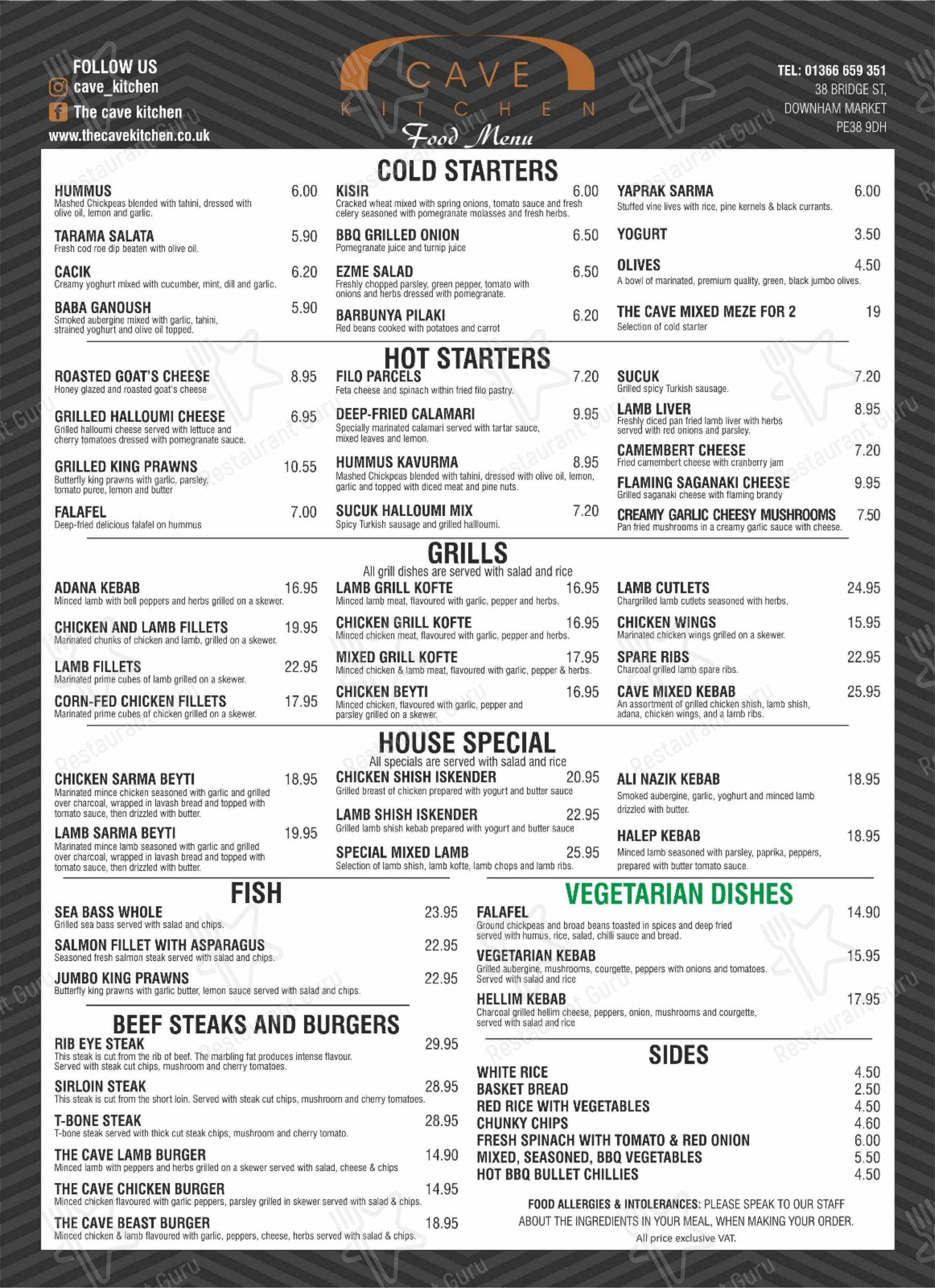 Menu at Cave Kitchen restaurant, Downham Market