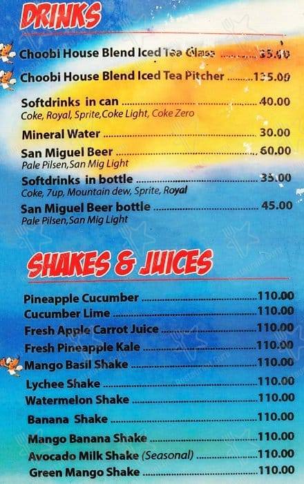 Menu at Choobi Choobi restaurant, Cebu City, 2nd Floor