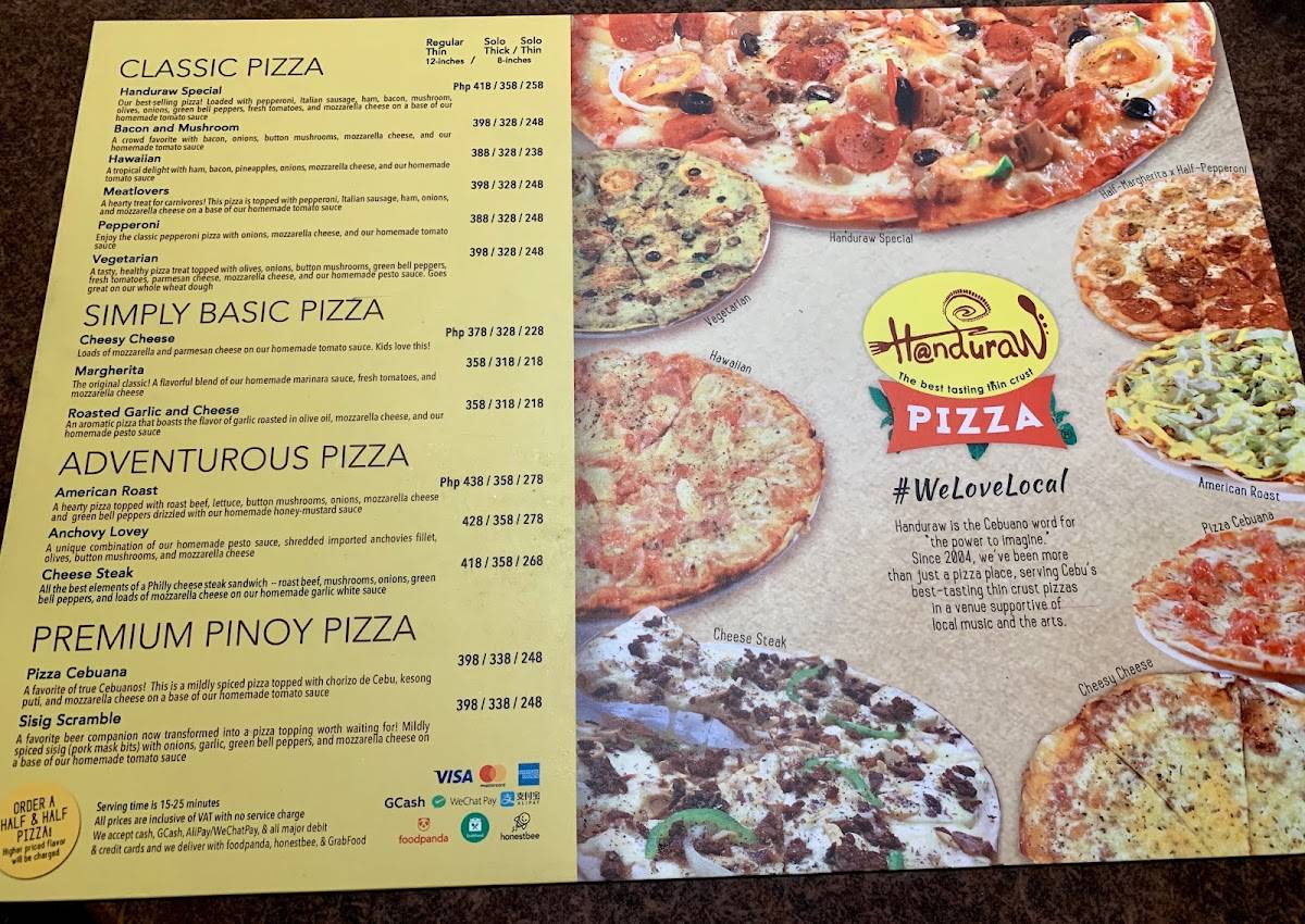 Carta de pizzería Handuraw Pizza Mango Square, Cebú