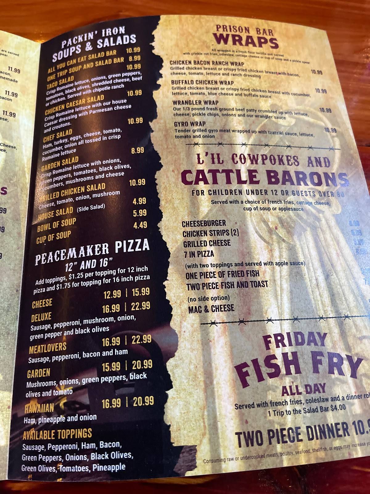 Menu at Cell Block Bar & Grill, Durand