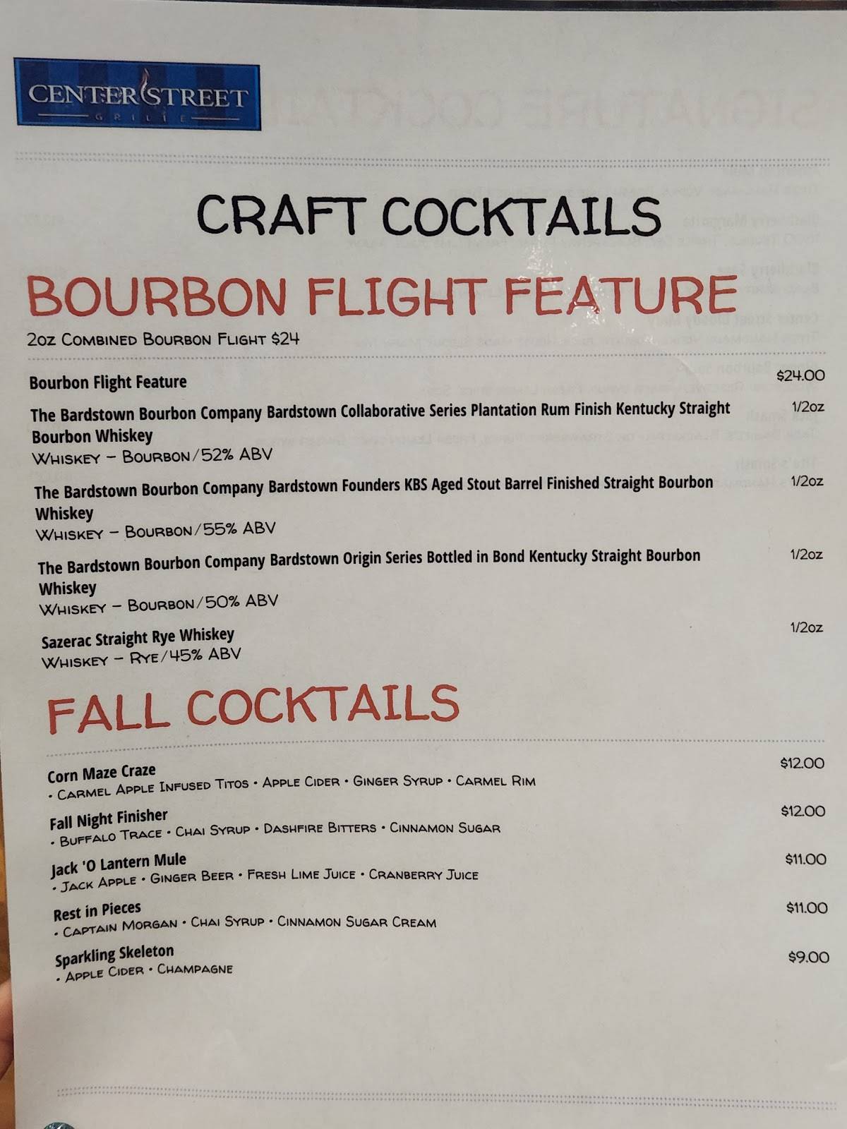 Menu at Center Street Grille pub & bar, Northville