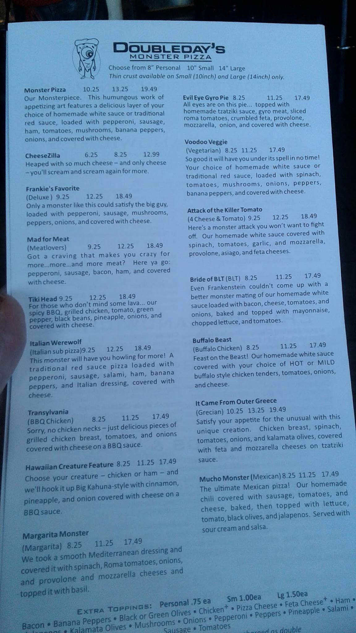 Menu at Doubleday's Grill & Tavern restaurant, Centerville