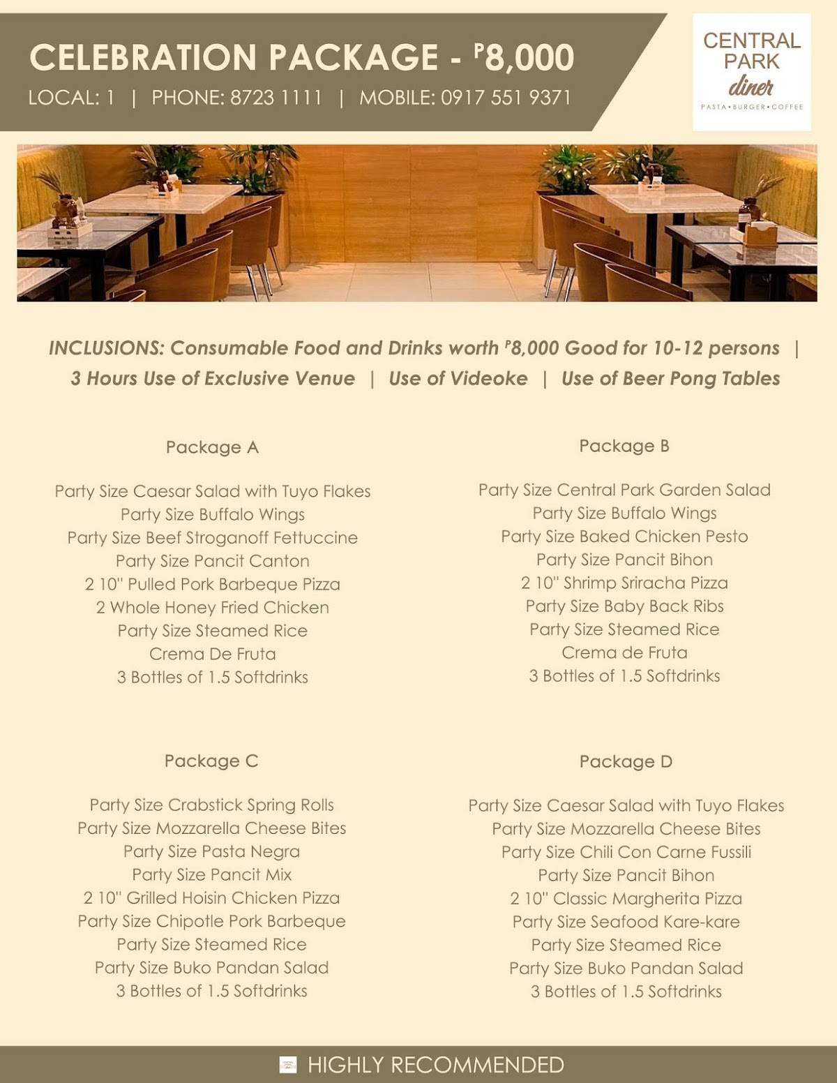 Menu at Central Park Diner restaurant, Quezon City