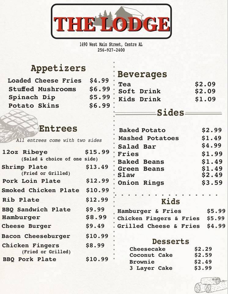 Menu at The Lodge restaurant, Centre
