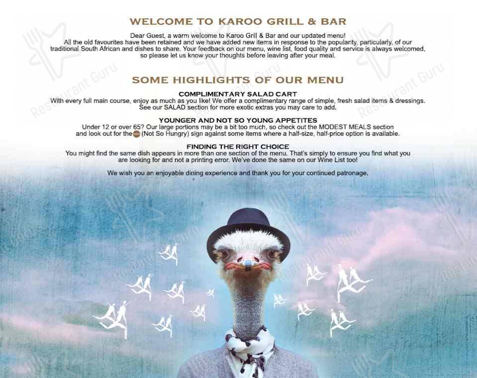 Menu at KAROO Grill & Bar, Centurion