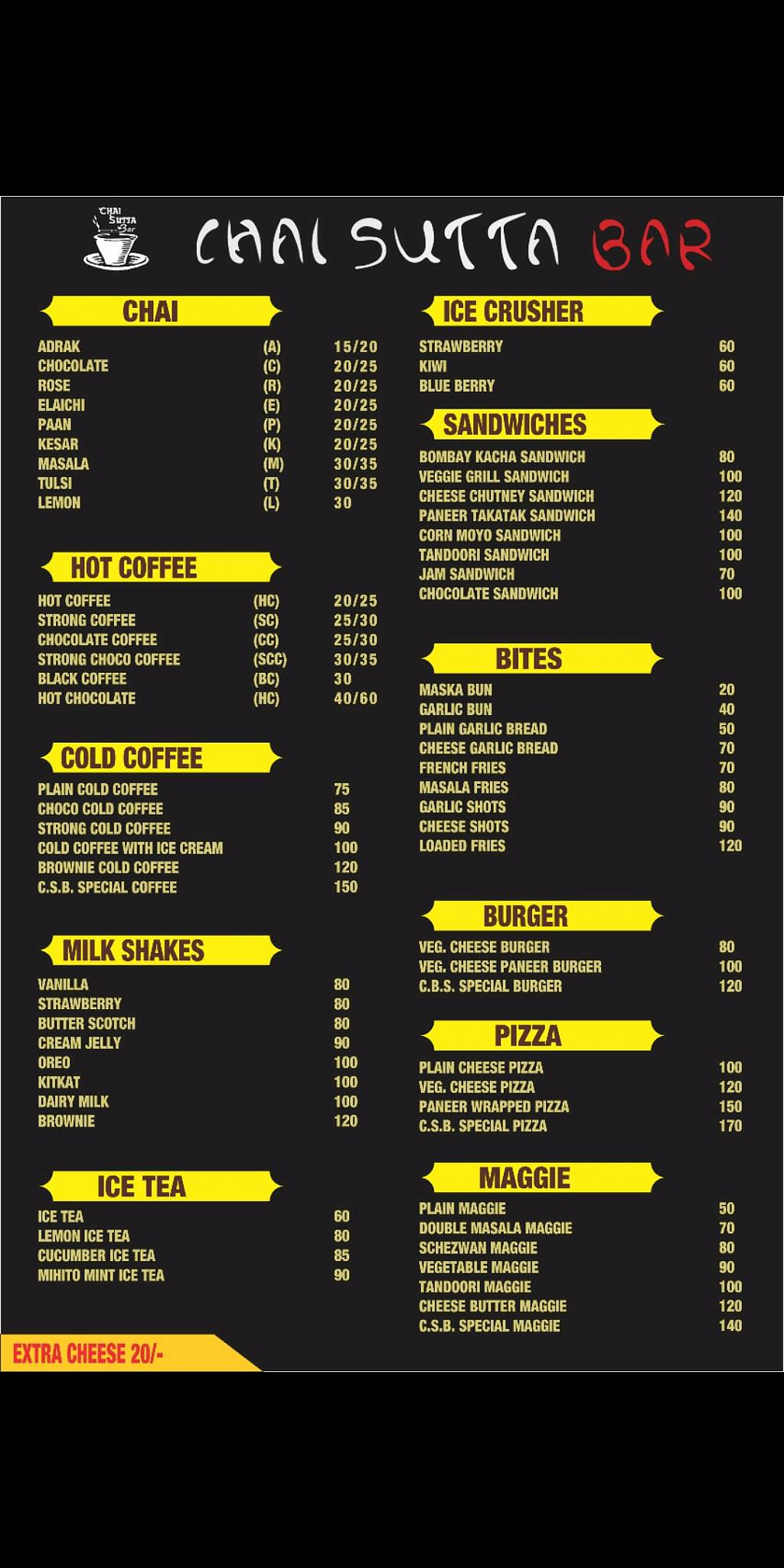 Menu at Chai Sutta Bar Surat, Surat