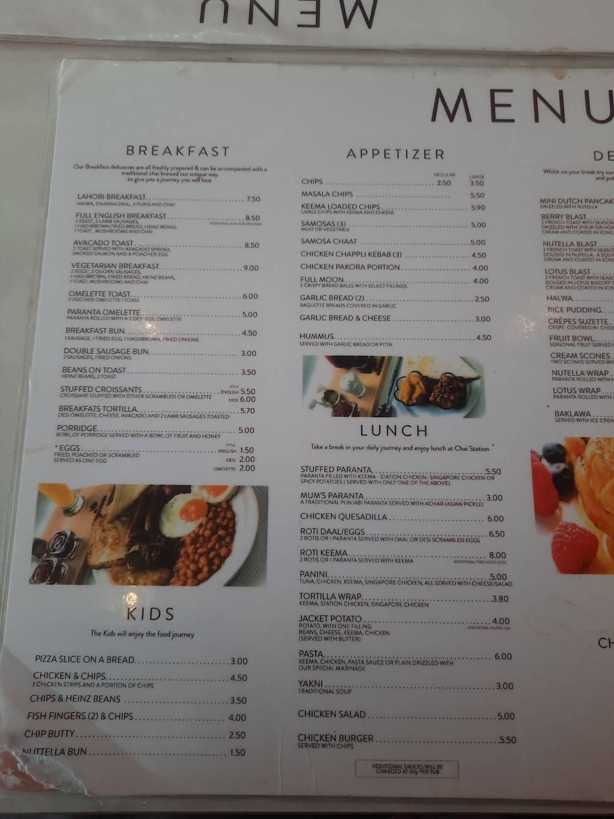 Menu at Chai Station cafe, Blackburn