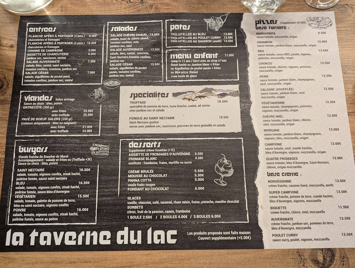 Menu au La Taverne du Lac restaurant, Chambon-sur-Lac