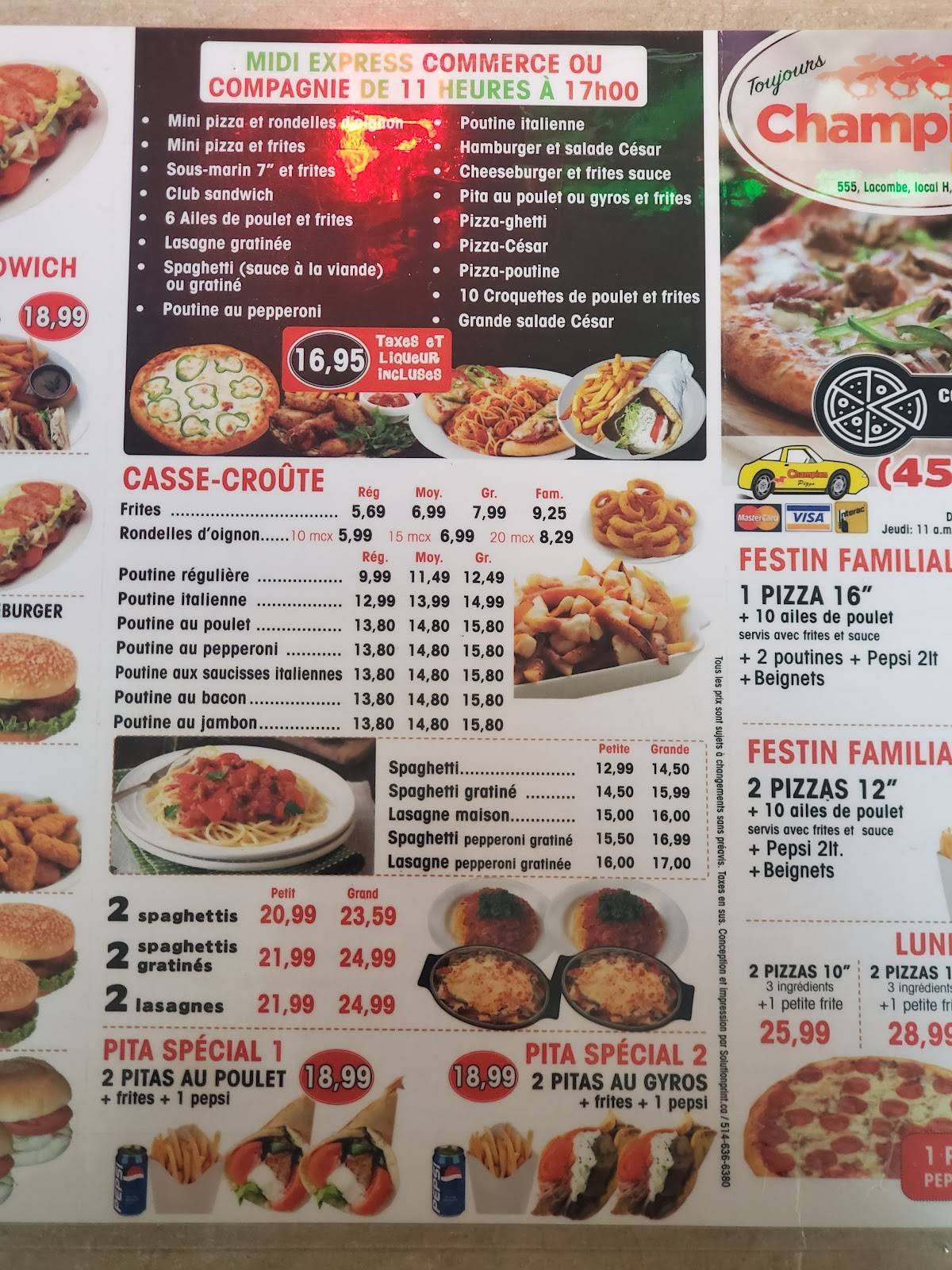 Menu au Pizza Champion Repentigny 2 pour 1 pizzeria, Repentigny