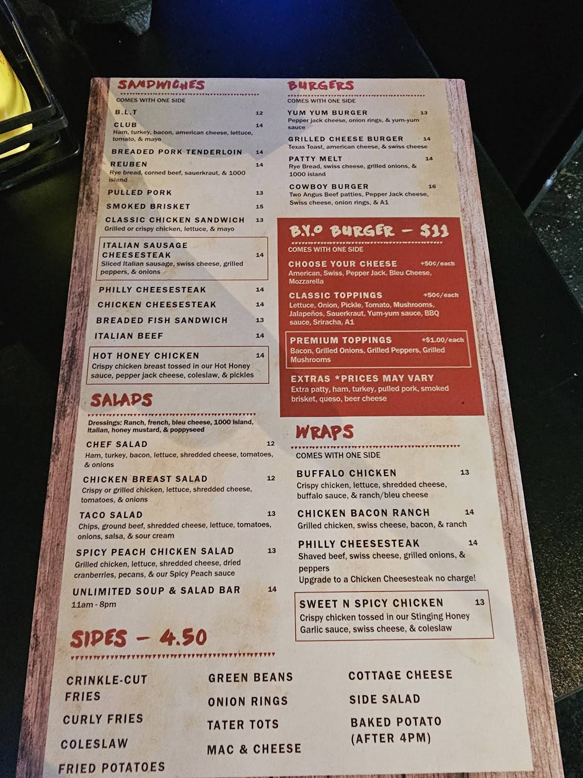Menu at Chances R Sports Bar, Greenup