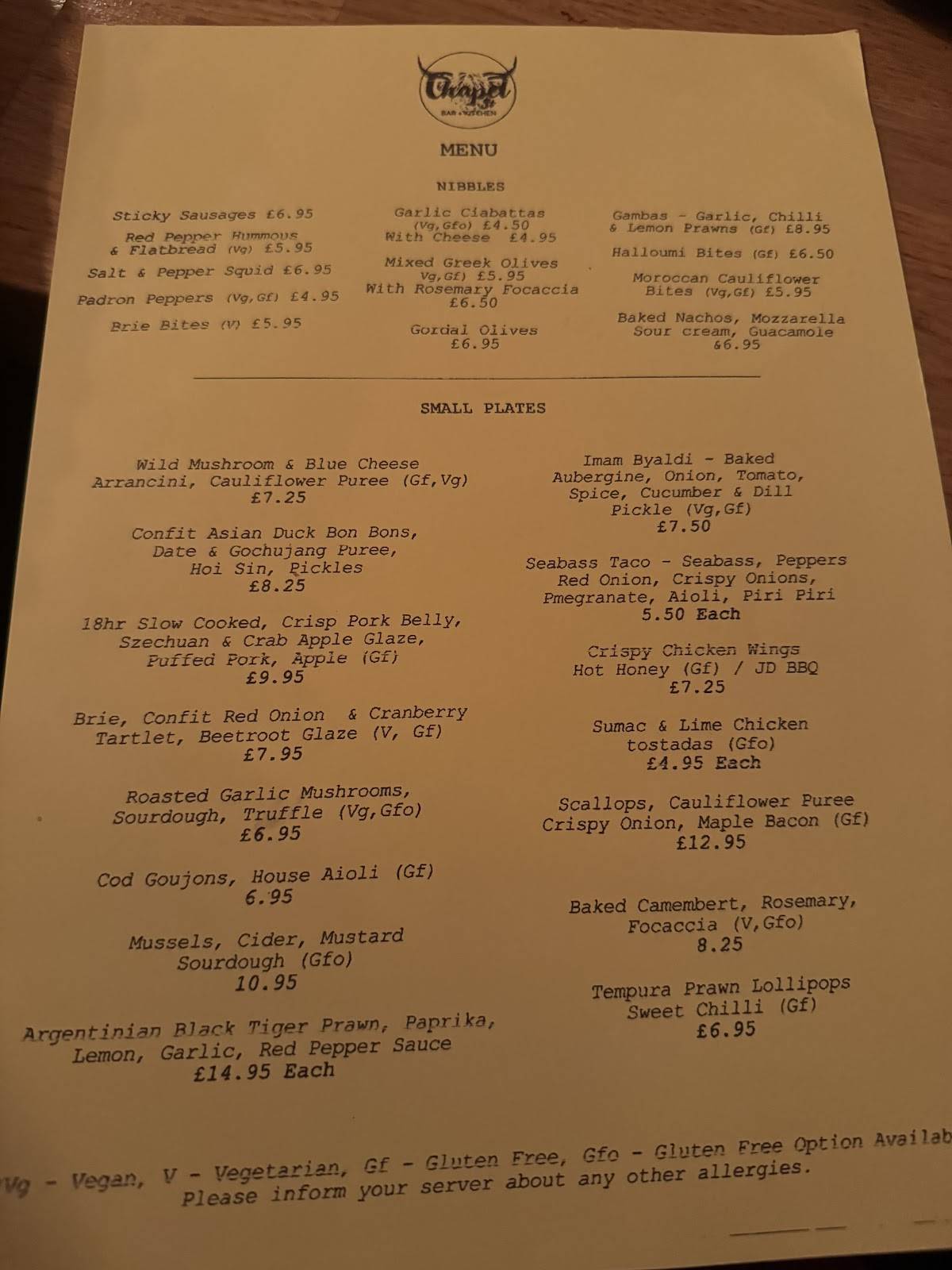 Menu at Chapel St Bar & Kitchen, Llangollen