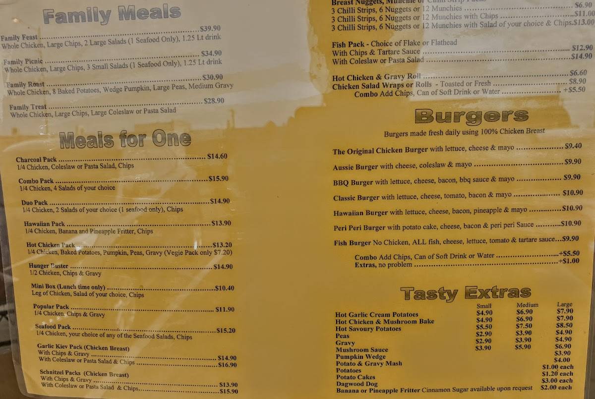 Menu at Charcoal Chicken Devonport fast food, Devonport