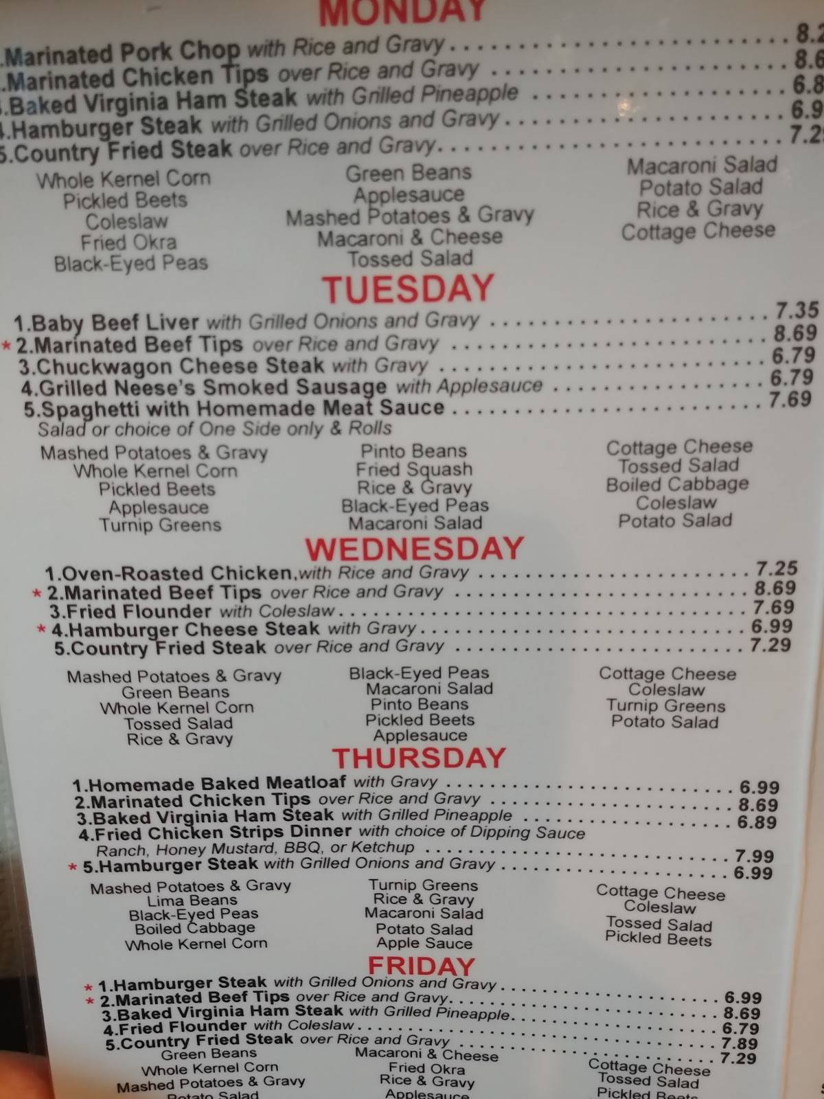 Menu at Carolina Family Restaurant, Charlotte, Wilkinson Blvd