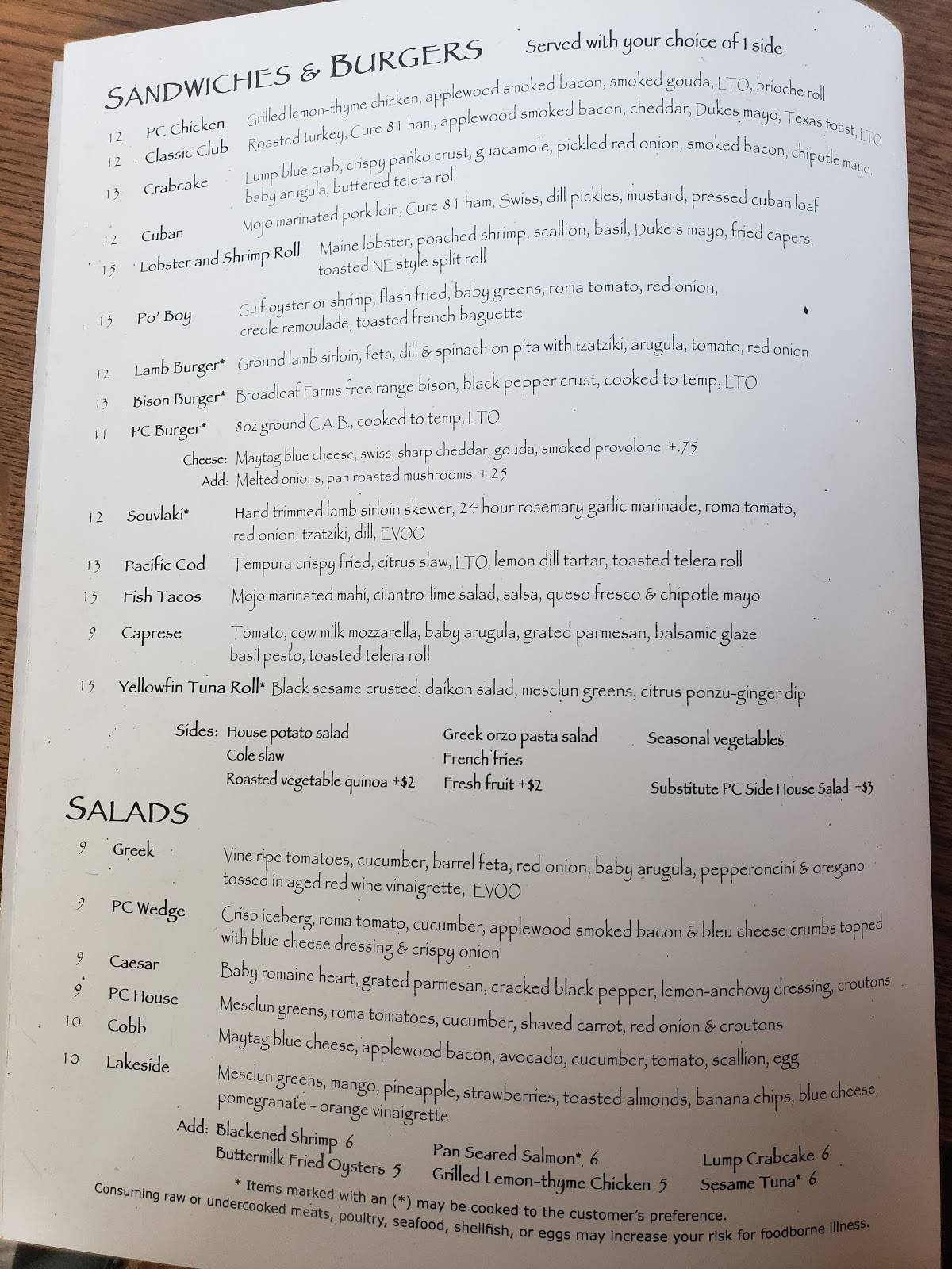 Menu at Port City Club, Cornelius, Harborside Dr