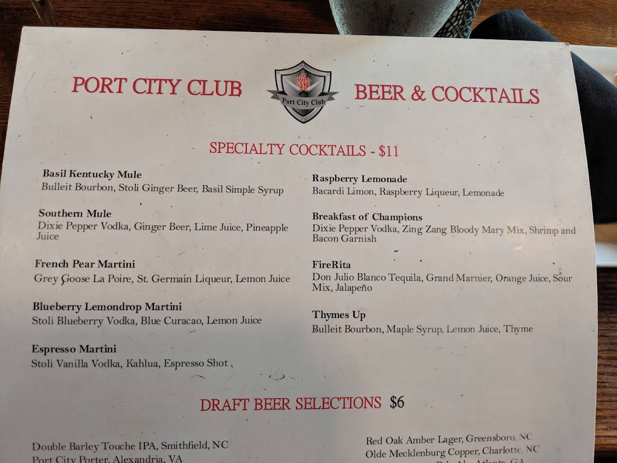 Menu at Port City Club, Cornelius, Harborside Dr