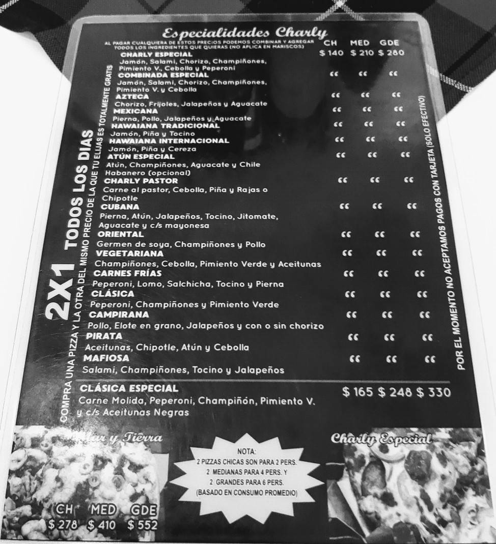 Carta del restaurante Charly Pizza, Nezahualcóyotl, Av. Tlahuac #1556