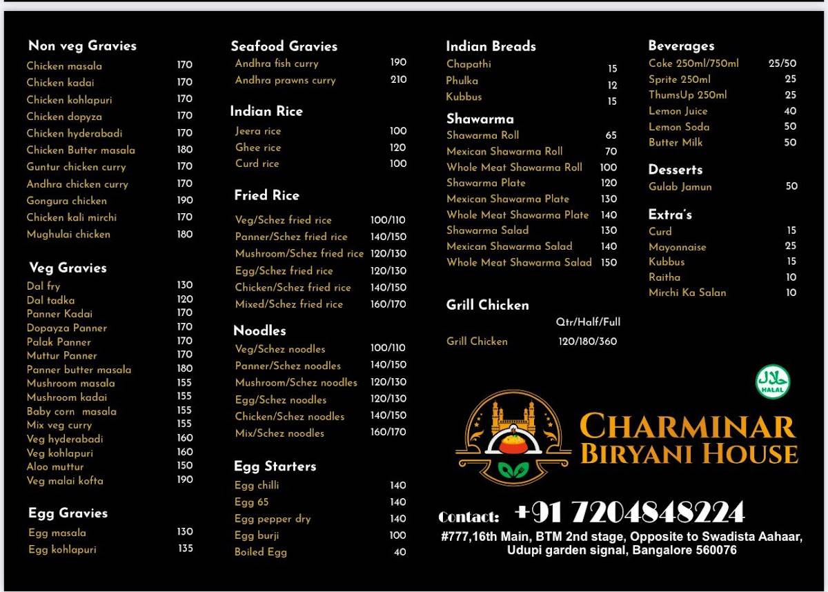 Menu at Charminar Biryani House, Bengaluru, 777