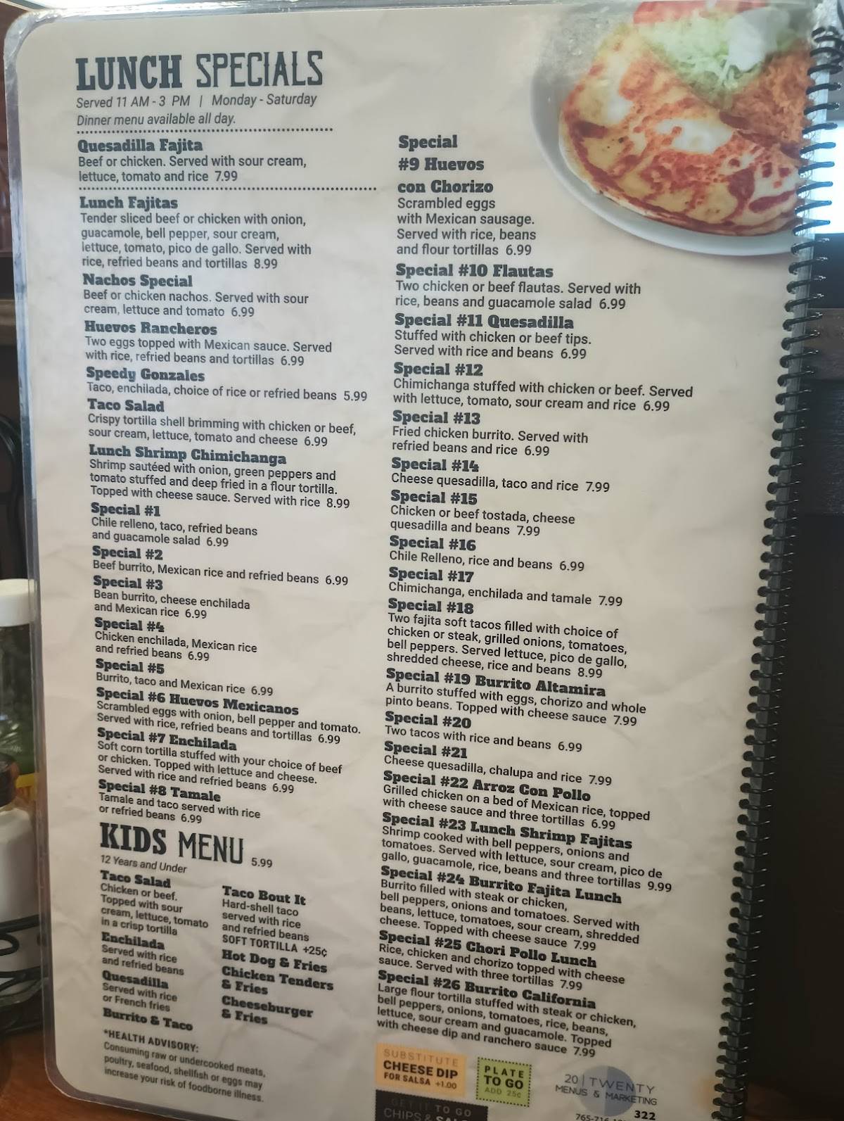 Menu at Chava's Mexican Grill restaurant, Huntington