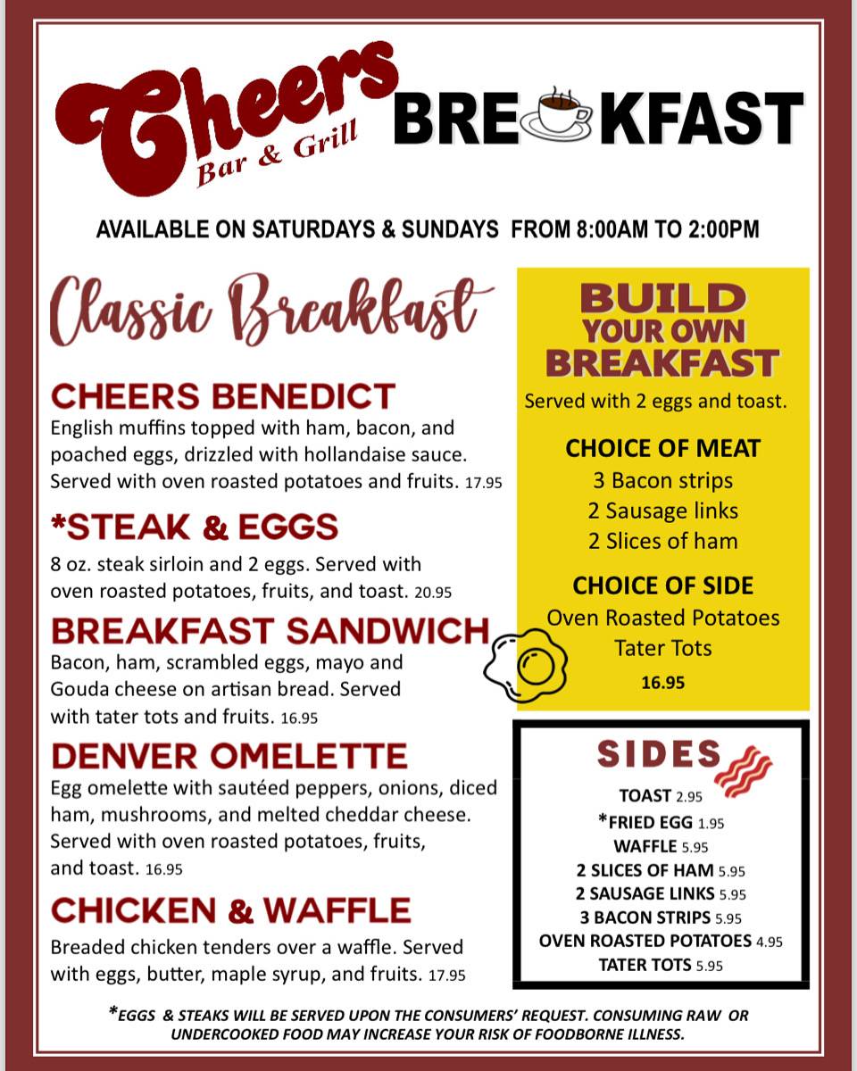 Menu at Cheers Bar & Grill South Hill, Puyallup