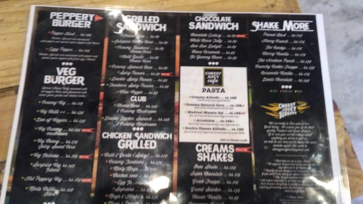 Menu at Cheesy Juicy Burgers, Chennai, 1/127