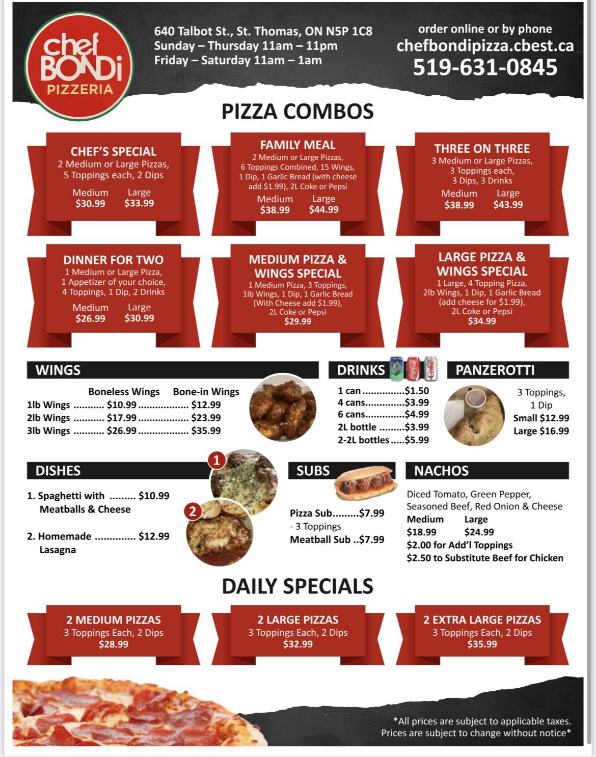 Menu at Chef Bondi Pizza Restaurant, Saint Thomas