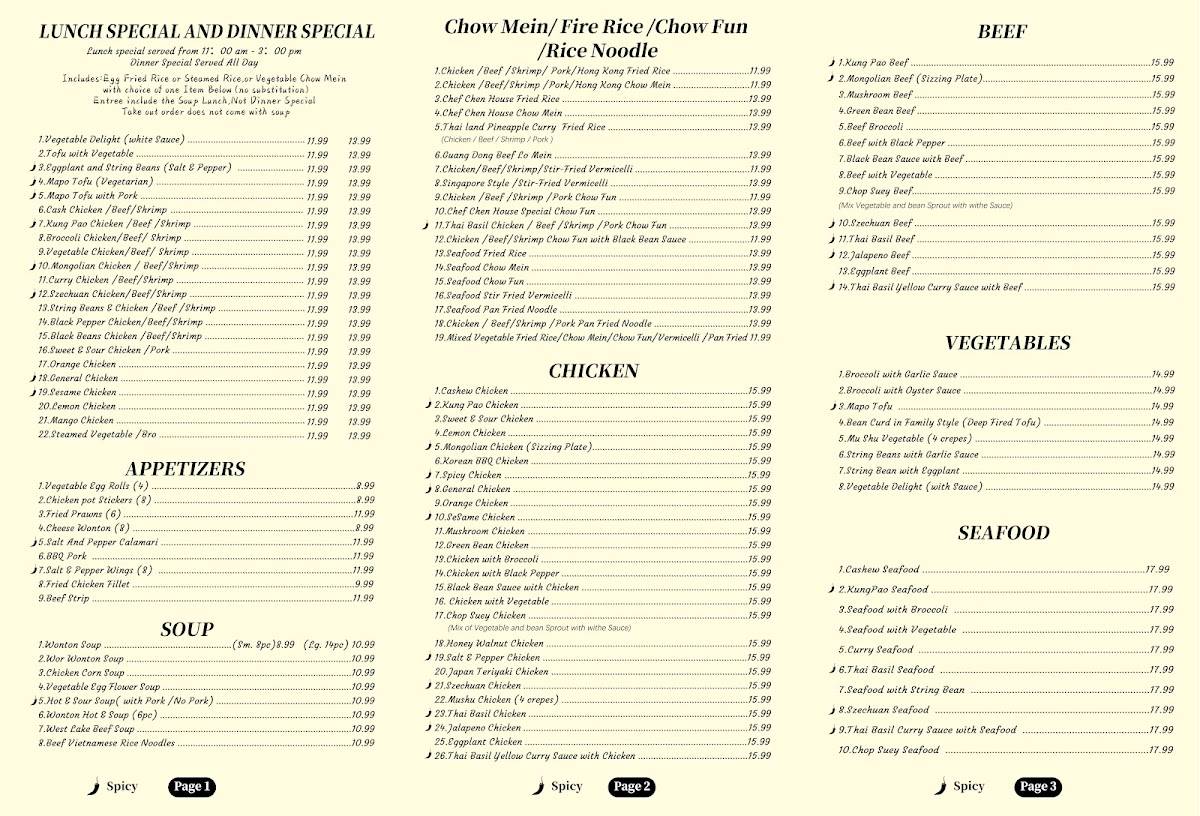 Menu at Chef Chen's Chinese Restaurant, Vacaville