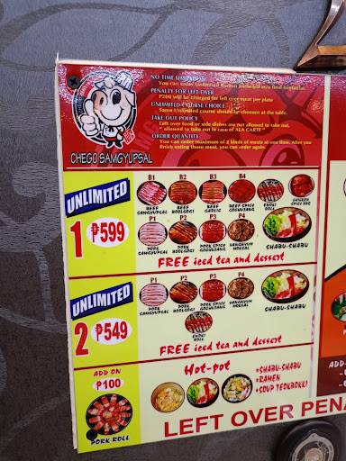 Menu at Chego Samgyupsal Grill House (최고) restaurant, Tarlac City