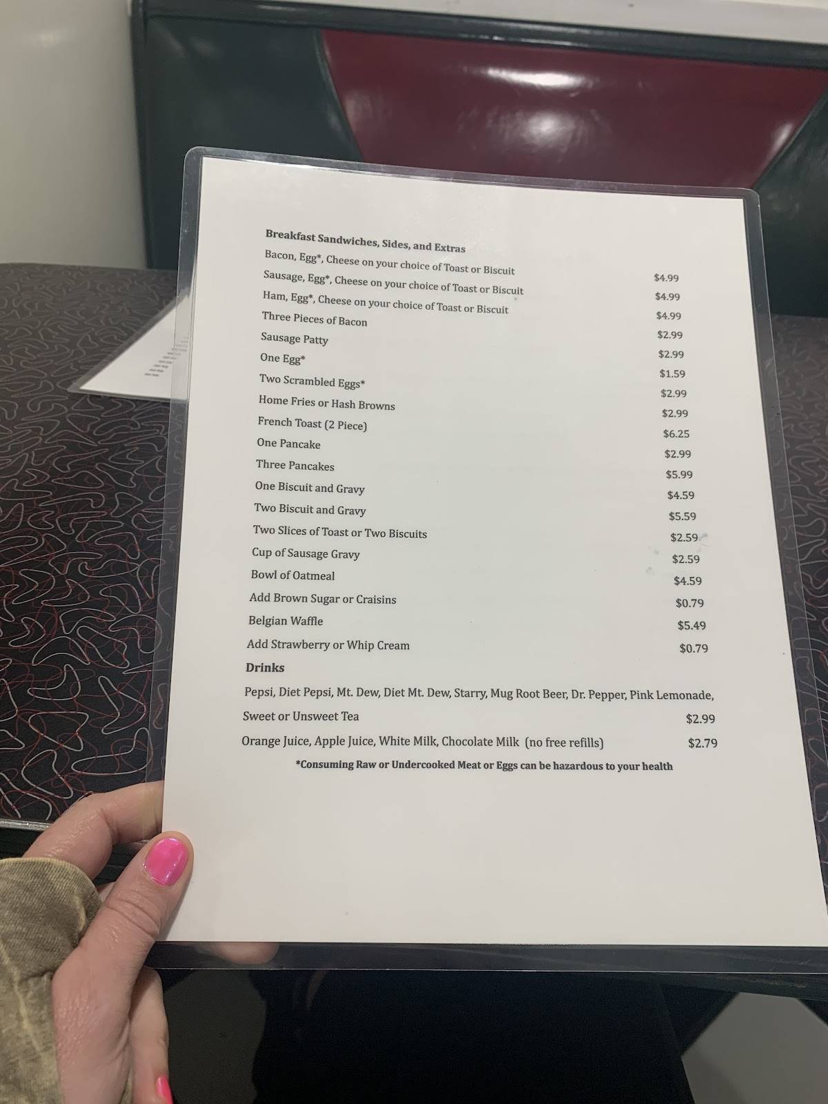 Menu at Chelle's 33 Diner restaurant, Rockbridge
