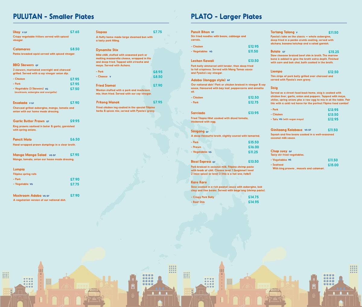 Menu at Pyesta Filipino Restaurant, Cheltenham