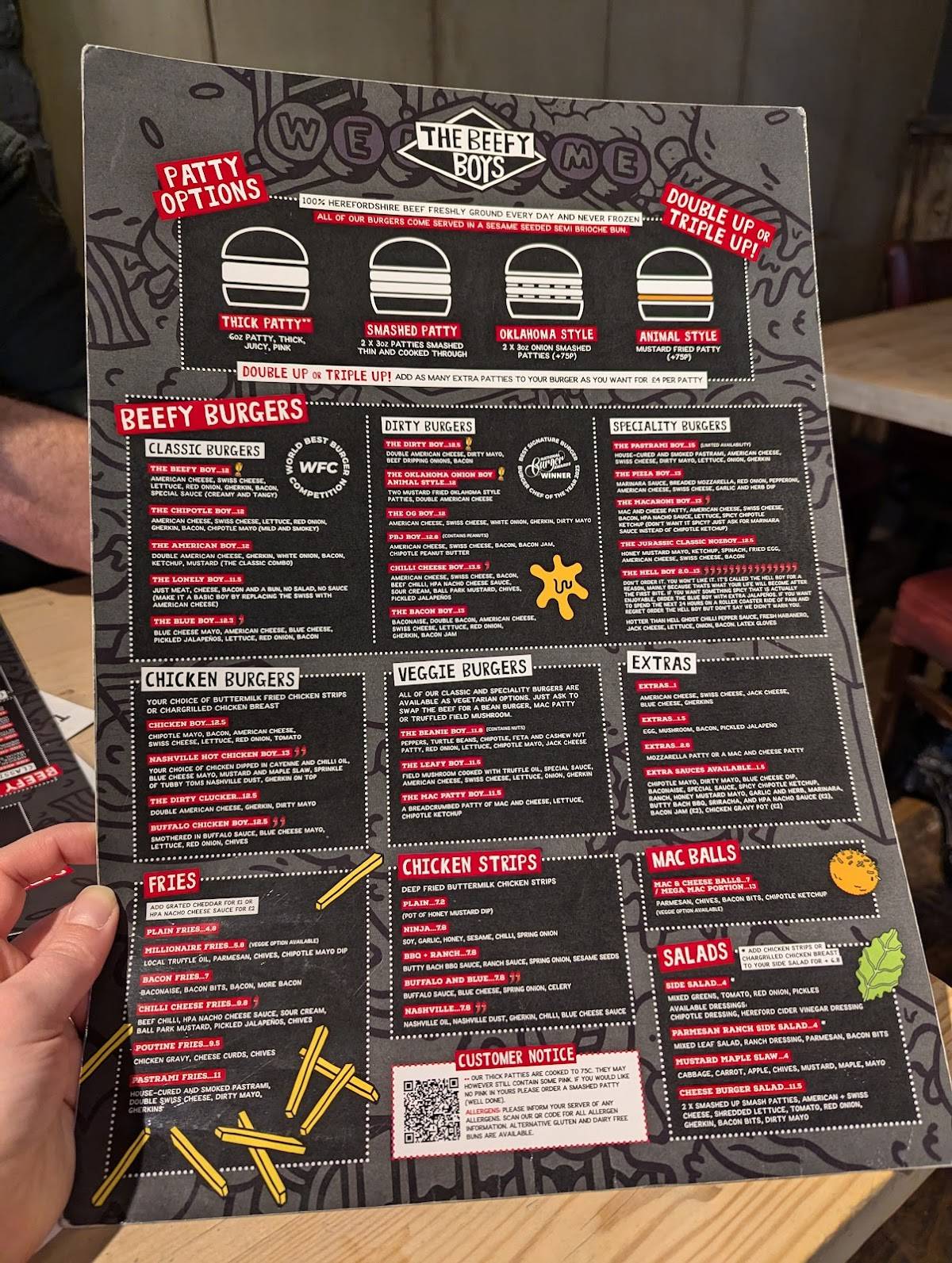 Menu at The Beefy Boys restaurant, Cheltenham
