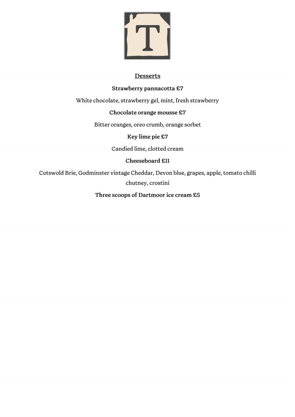 Menu at The Old Thatch Inn pub & bar, Cheriton Bishop