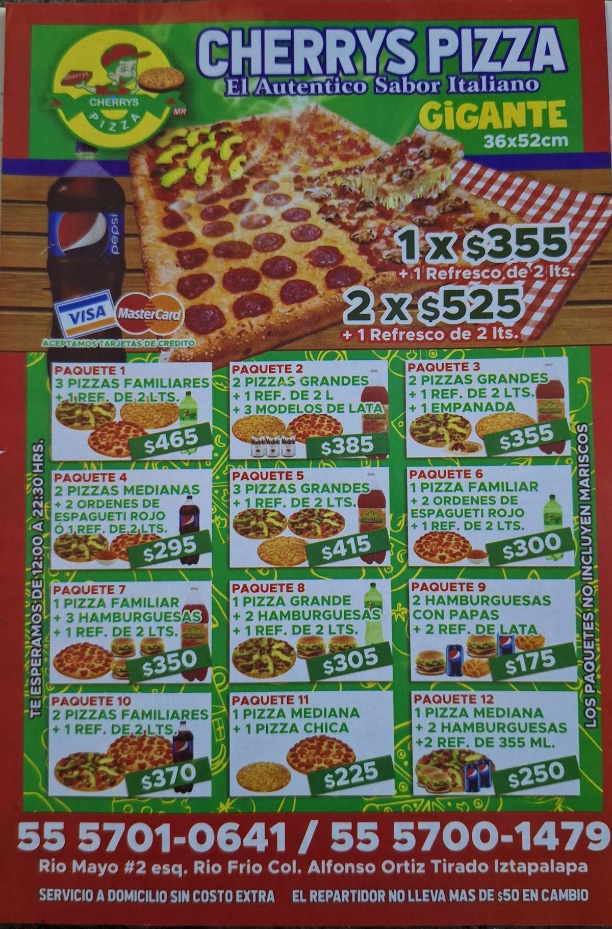 Carta del restaurante Cherrys Pizza, Ciudad del México, Av. Río Mayo 2