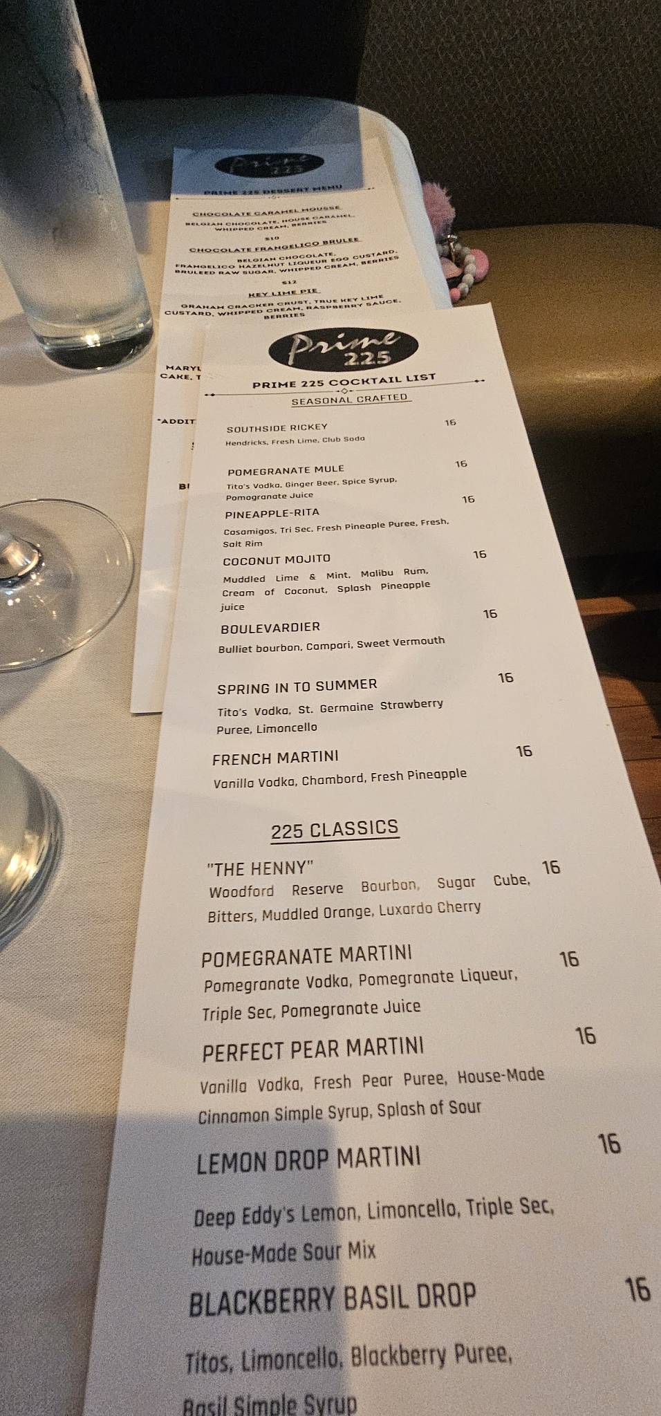 Menu at Prime 225 pub & bar, Chesapeake City