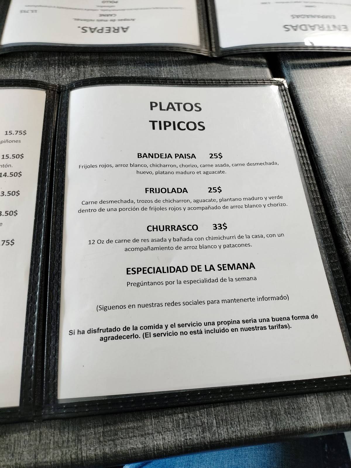Menu au Chez Carlos Café, Québec