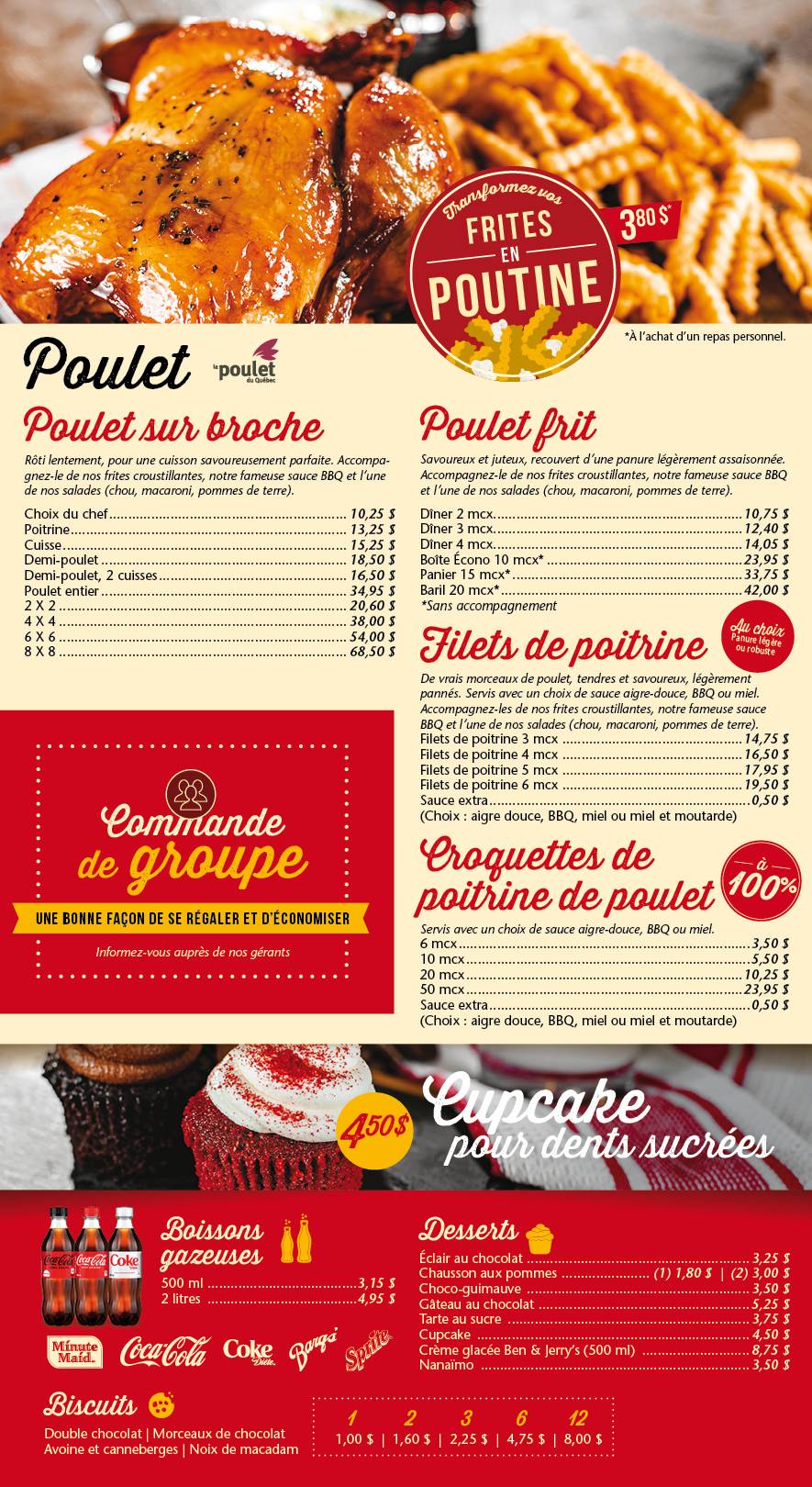 Menu au Chez Louis Poulet Et Pizza pizzeria, Drummondville, Bd Lemire
