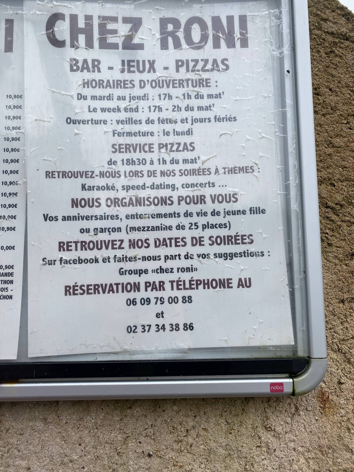 Menu au Chez Roni pub et bar, Barjouville