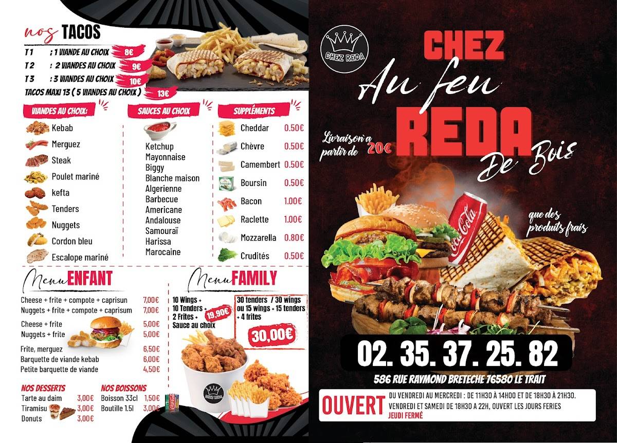 Menu au Chez reda restaurant, Le Trait