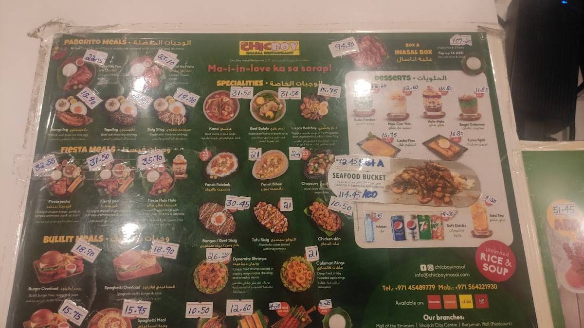 Carta de Chic Boy Inasal Restaurant - Al Ghurair Centre, Emiratos ...