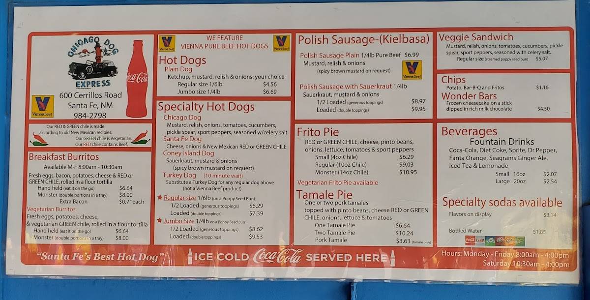 Menu at Chicago Dog Express restaurant, Santa Fe, 600 Cerrillos Rd