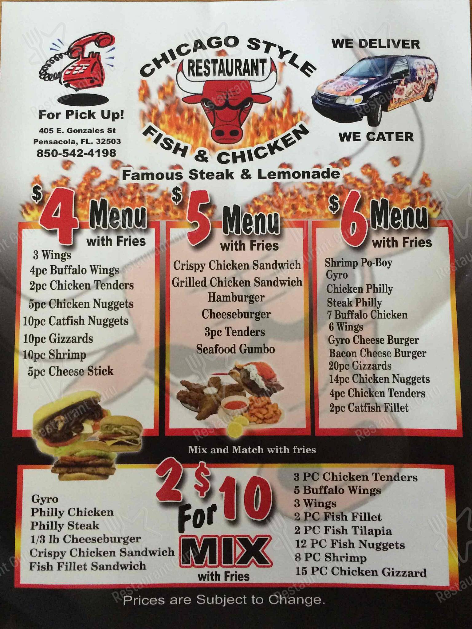 Menu at Chicago Store, Pensacola