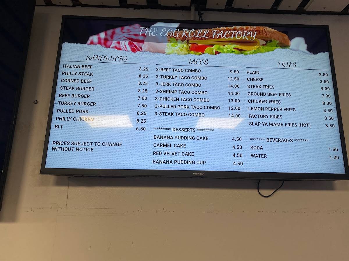 Menu at The Egg Roll Factory restaurant, Chicago