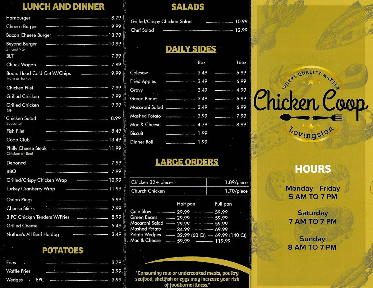 Menu at Chicken Coop fast food, Lovingston