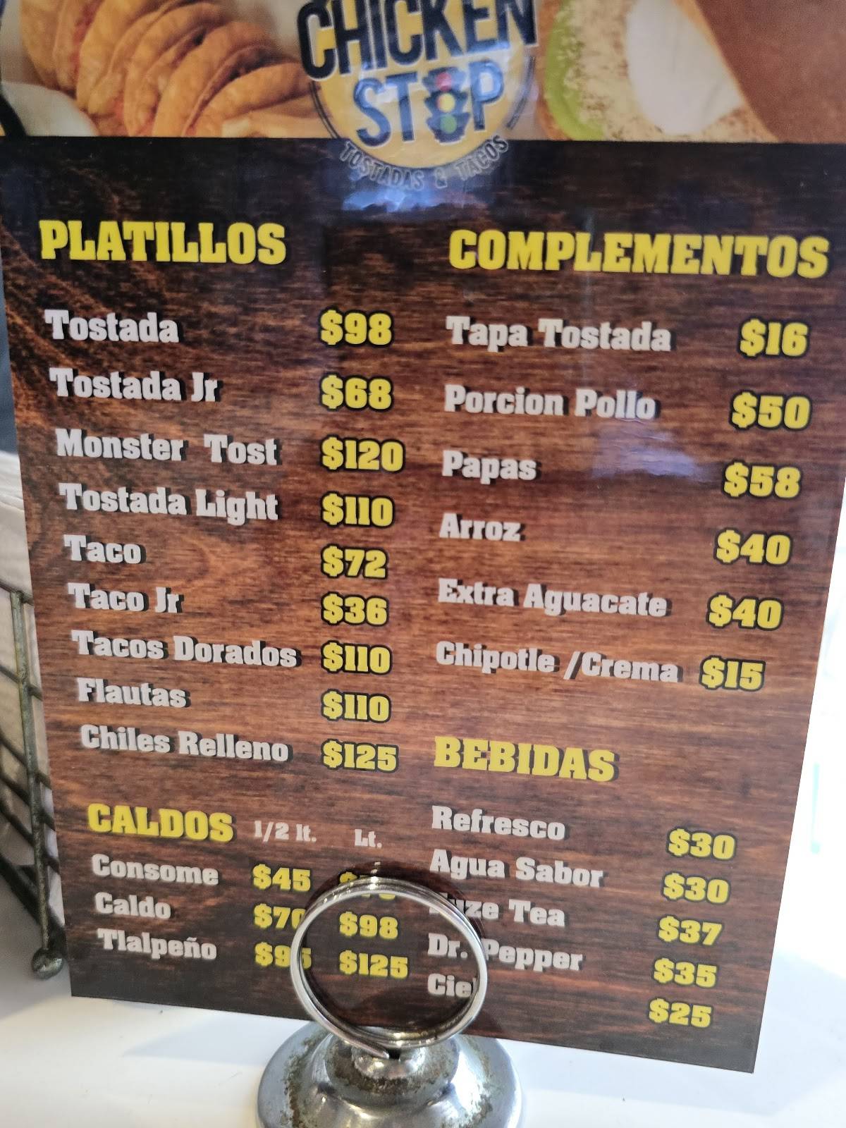 Carta de comida rápida Chicken Stop, Monterrey