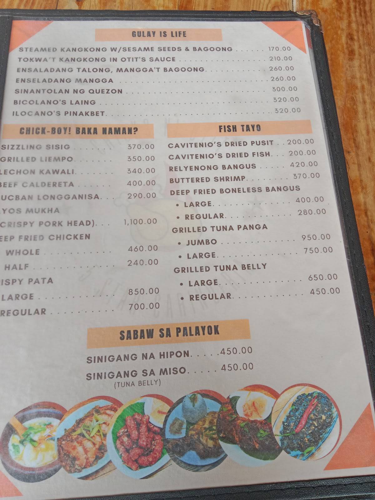 Menu at Chicks ni Otit Tagaytay restaurant, Tagaytay