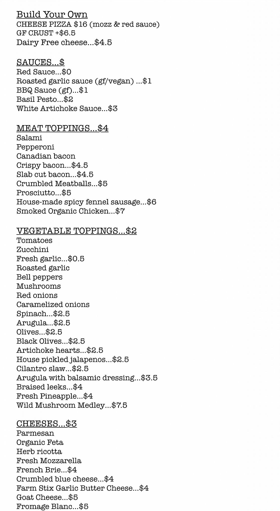 Menu at Farm Star Pizza pizzeria, Chico